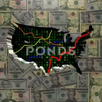 Usa map with hex code and graphs on dollars illustration: Graphic #44574329