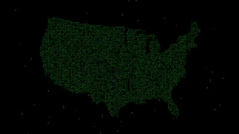 USA map with matrix code on plain black ... | Stock Video | Pond5