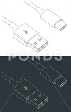 USB type-A to USB type-C cable blueprints Illustration #232343096