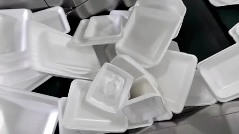 Used foam boxes undergo a cleaning proce... | Stock Video | Pond5