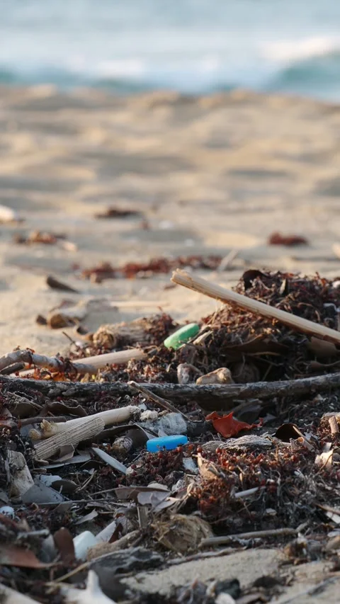 Used plastic bottle caps on sandy beach.... | Stock Video | Pond5