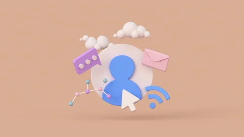 User account and Internet symbols 3D ren... | Stock Video | Pond5