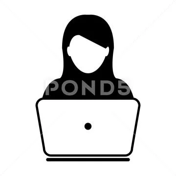 User Icon Vector With Laptop Computer Female Person Profile Avatar for ...