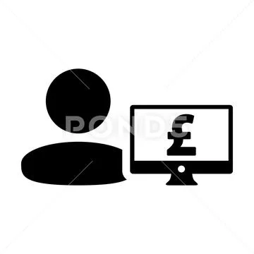 User icon vector male person avatar with computer monitor screen and ...