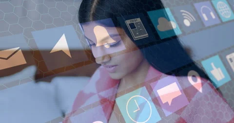 Using animation, woman interacting with ... | Stock Video | Pond5