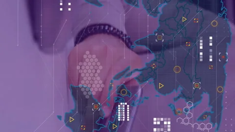 Using devices, people with world map dat... | Stock Video | Pond5