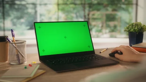 Using Green Screen Laptop Computer in Of... | Stock Video | Pond5