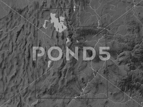 Utah, United States of America. Grayscale elevation map with lakes and ...