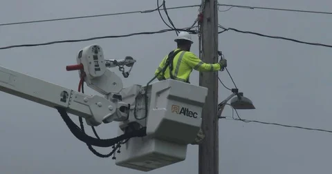 Utility Worker in Bucket Truck - Fall Pr... | Stock Video | Pond5
