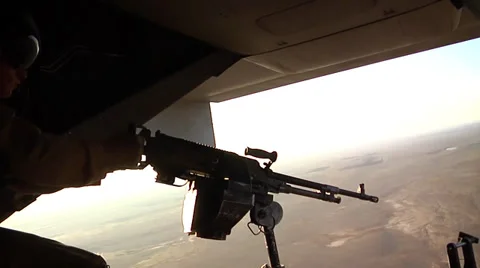 V22 Mv22 Osprey helicopter door gunner | Stock Video | Pond5