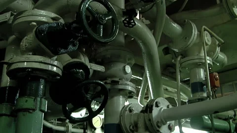 Valves and Pipes in the Engine Room of a... | Stock Video | Pond5