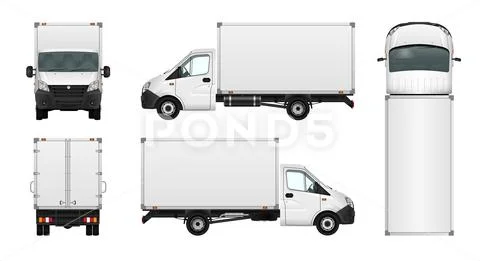 Van vector mock up. Isolated vehicle template side, front, back, top view ~ Clip Art #70542483
