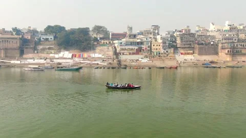 Varanasi Ghat aerial drone view, 4k morn... | Stock Video | Pond5