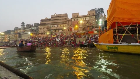 Varanasi Ghats, Diwali Festival, Ganges ... | Stock Video | Pond5