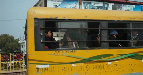 Varanasi, India. School bus in Traffic i... | Stock Video | Pond5