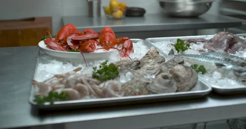 A variety of fresh fish, seafood, muscle... | Stock Video | Pond5