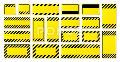 Various blank yellow warning signs with diagonal lines. Attention ...