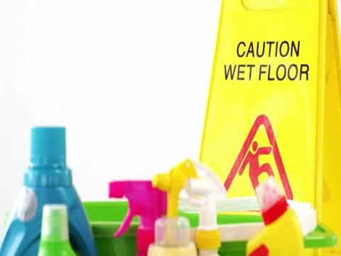 Various housekeeping supplies with cauti... | Stock Video | Pond5