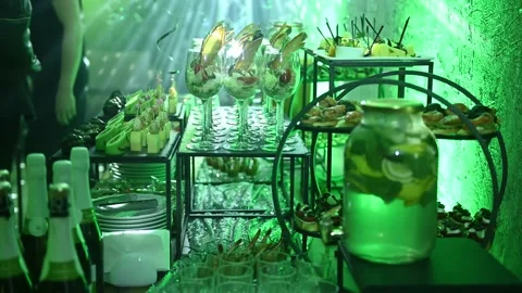 Various types of snacks and drinks for a... | Stock Video | Pond5