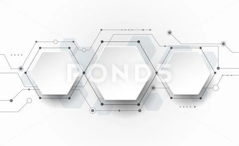 Vector 3d paper polygon label with futuristic circuit board ...