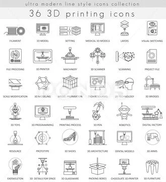 Vector 3D printing modeling ultra modern outline line icons for web and ...