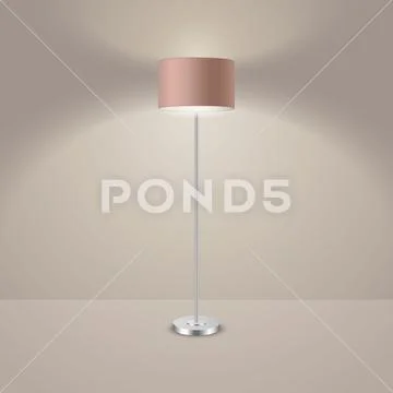 Vector 3d Realistic Render Illuminated Lamp Closeup. Floor Lamp. Template of Illustration #114197828