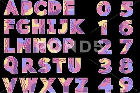 Vector alphabet and numbers in retro style.: Graphic #142585281