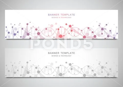 Vector banners and headers for site with DNA strand and molecular ...