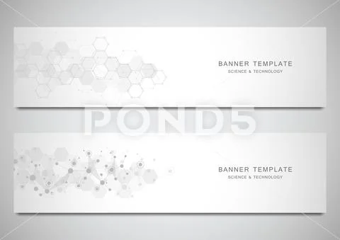 Vector banners and headers for site with molecules background and ...