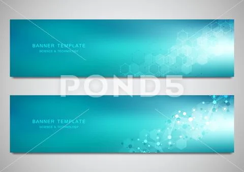 Vector banners and headers for site with molecules background and ...
