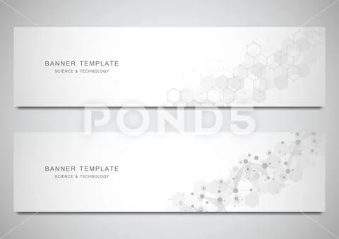 Vector banners and headers for site with molecules background and ...