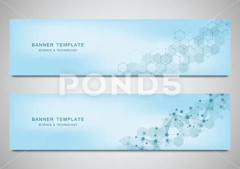 Vector banners and headers for site with molecules background and ...