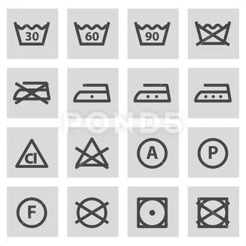 Vector black line washing signs set: Royalty Free #69530570