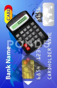 Vector calculator on plastic card background: Graphic #150681425