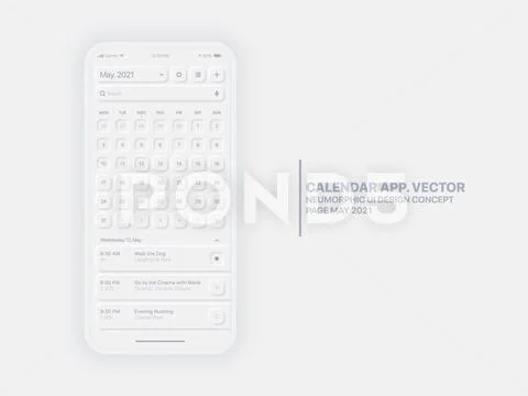 Vector Calendar App May 2021 UI UX Neumorphic Design Mockup ...