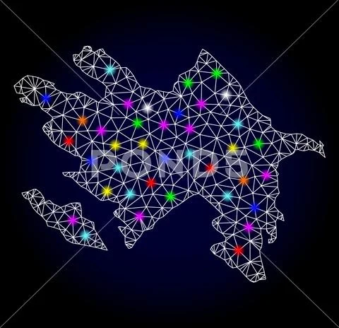 Vector Carcass Mesh Map of Azerbaijan with Light Spots for New Year ...