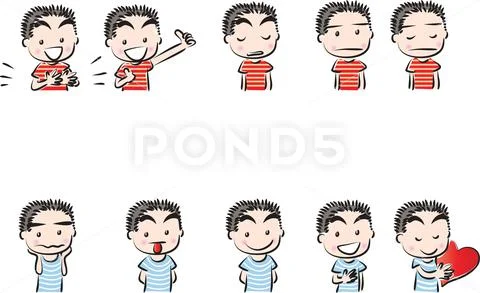 Vector cartoon boy emoji sticker set ~ Clip Art #147442199