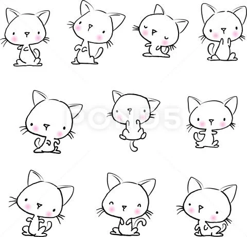 Vector cartoon cats action emoji background frame set ~ Clip Art #147361487