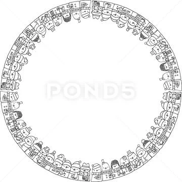 Vector Cartoon cats circle border frame background ~ Clip Art #147311095