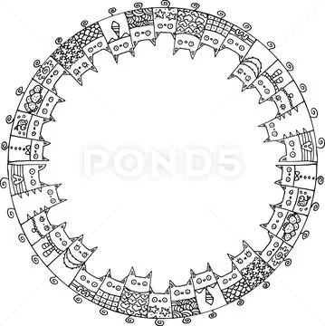 Vector Cartoon cats circle border frame background ~ Clip Art #147311099