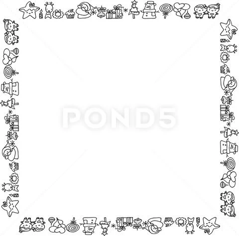 Vector cartoon Christmas square border frame ~ Clip Art #147363143