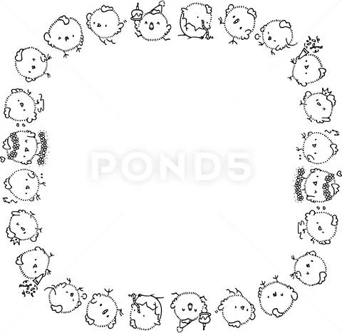 Vector cartoon cute chicks emoji action border ~ Clip Art #147517459