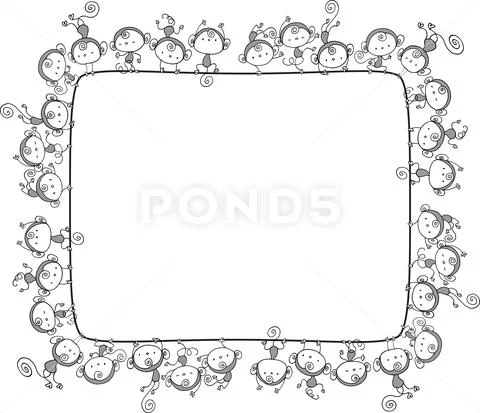 Vector cartoon cute monkey square border frame background ~ Clip Art ...