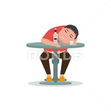 Vector cartoon drunken man sleeping on a table Illustration #74873380