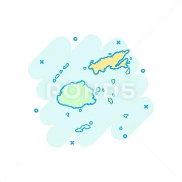 Vector cartoon Fiji map icon in comic style. Fiji sign illustration ...