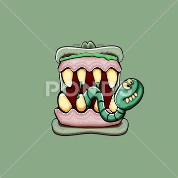 Vector cartoon funny silly zombie monster mouth with rotten teeth and ...
