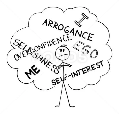 Vector Cartoon Illustration of Arrogant, Self-interested, Overconfident ...