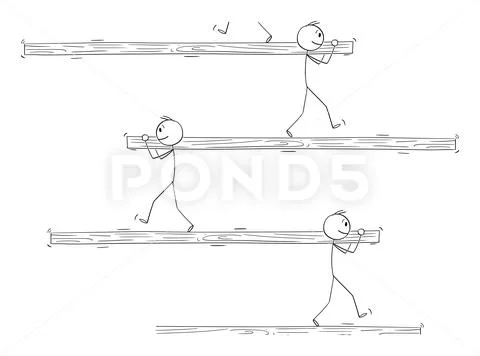 Vector Cartoon Illustration of Impossible Image of Man Carrying Log And ...