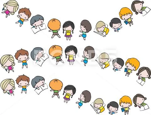 Vector cartoon kids action emoji set line border background ...