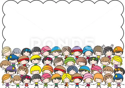 Vector cartoon kids action emoji set line border background ...